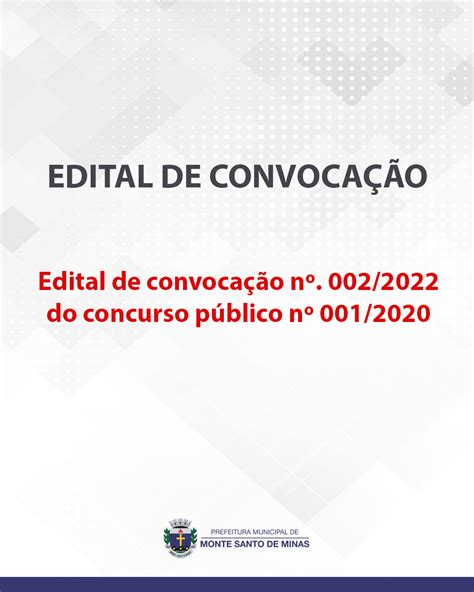 EDITAL DE CONVOCAÇÃO DO CONCURSO PÚBLICO Prefeitura Municipal