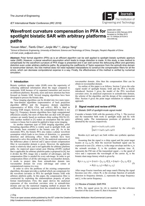 Pdf Wavefront Curvature Compensation In Pfa For Spotlight Bistatic Sar With Arbitrary