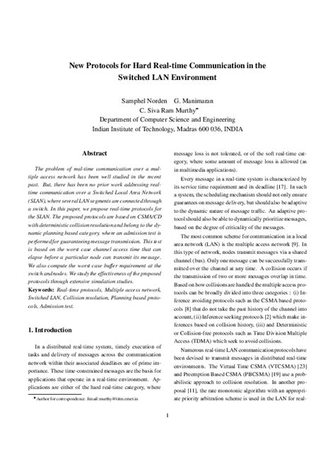 Pdf New Protocols For Hard Real Time Communication In The Switched Lan Environment