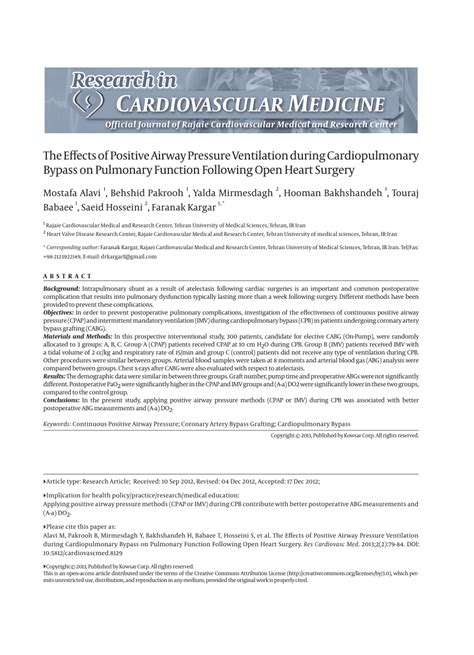 Pdf The Effects Of Positive Airway Pressure Ventilation During