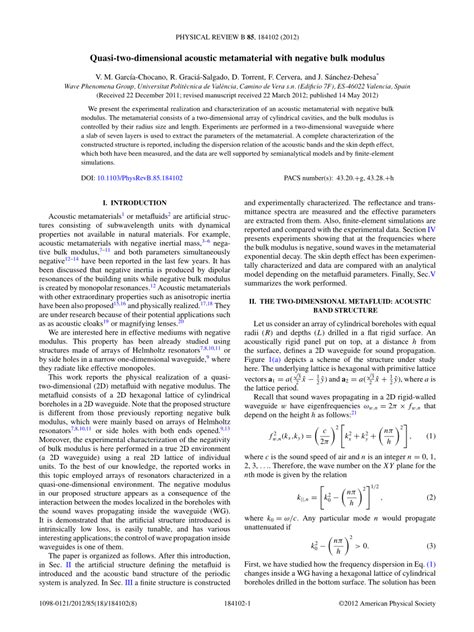 Pdf Quasi Two Dimensional Acoustic Metamaterial With Negative Bulk