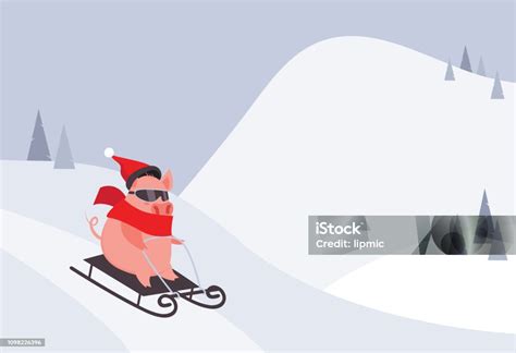 재 밌 고 귀여운 만화 돼지 눈 언덕 아래로 슬라이딩 겨울 스포츠 활동입니다 2019 새 해의 상징으로 돼지 엽서 포스터 스티커의 디자인에 대 한 우수 합니다 0명에 대한