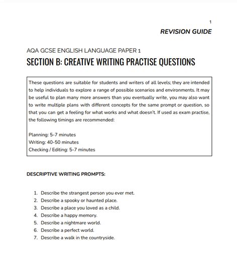 Creative Writing Questions Aqa Gcse English Language Paper 1 Section