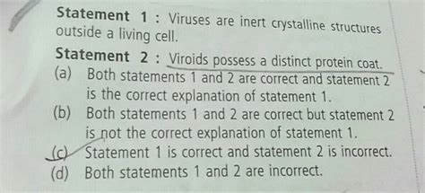 Statement 1 Viruses Are Inert Crystalline Structures Outside A Living