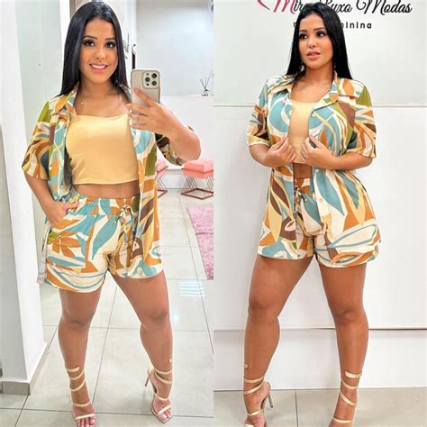 Conjunto Shorts com Cropped e Camisão de Viscose de Seda