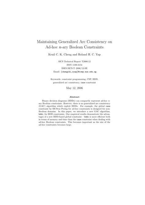 Pdf Maintaining Generalized Arc Consistency On Ad Hoc N Ary Boolean