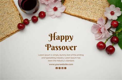 Passover Concept Matzah Bread With Red Wine Glass And Flowers