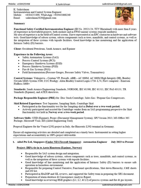 Sai Krishnan Instrument And Control Engineer Pdf Valve Engineering