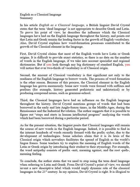 English As A Classical Language Pdf English Language Word