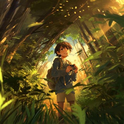 Premium Ai Image Anime Girl In The Jungle With A Camera Generative Ai