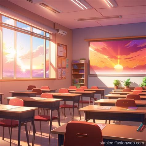 Anime Style Classroom At Sunset Stable Diffusion Online