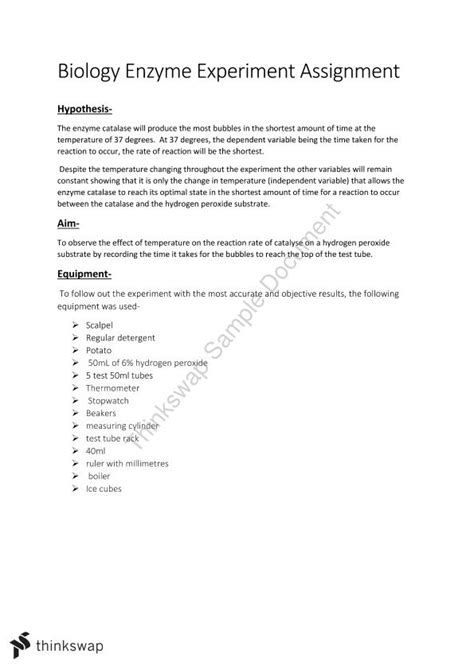 Biology Enzyme Experiment Biology Year 12 Hsc Thinkswap