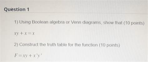 Solved Using Boolean Algebra Or Venn Diagrams Show That Chegg