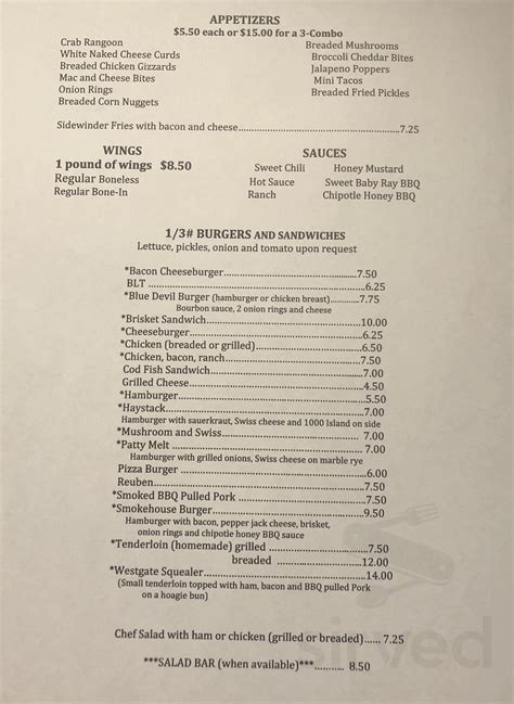 Bents Smokehouse And Pub Menus In Westgate Iowa United States