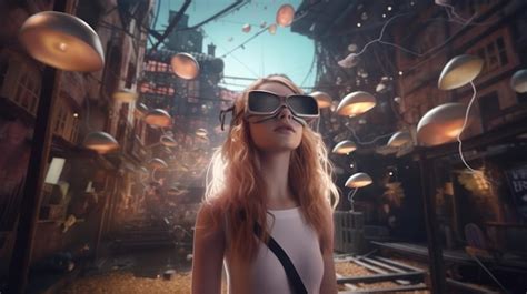 Premium Ai Image Vr Headset Wearing Girl