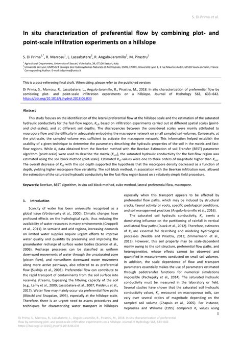 Pdf In Situ Characterization Of Preferential Flow By Combining Plot