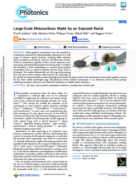 Pdf Large Scale Metasurfaces Made By An Exposed Resist
