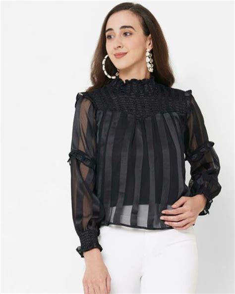 Buy Papa Brands Women Black Striped Polyester Top Online At Best Prices