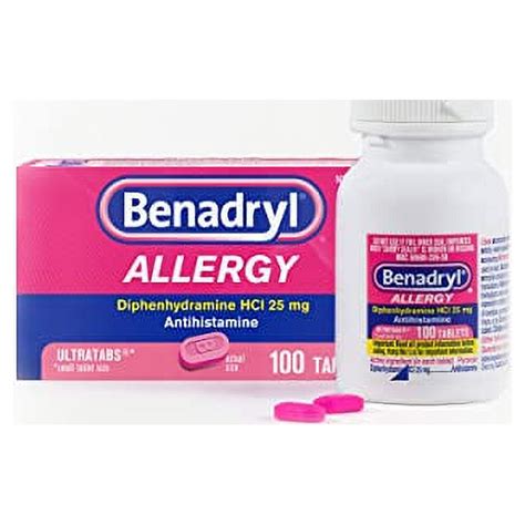 Benadryl Ultratabs Antihistamine Diphenhydramine Hcl Tablets 100 Ct