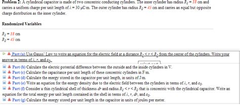 Solved A Cylindrical Capacitor Is Mads Of Two Concentric