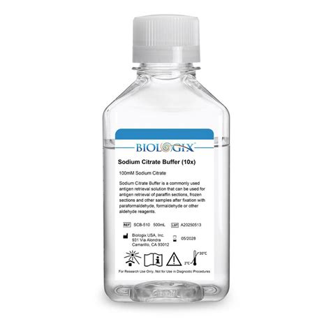 Biologix® Sodium Citrate Buffer 10x Ph60 500ml Bottle 10 Bottles Biologix® Sodium Citrate Buffer 10x Ph60 500ml Bottle 10 Bottles