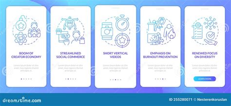 Social Media Trends Blue Gradient Onboarding Mobile App Screen Stock Vector Illustration Of