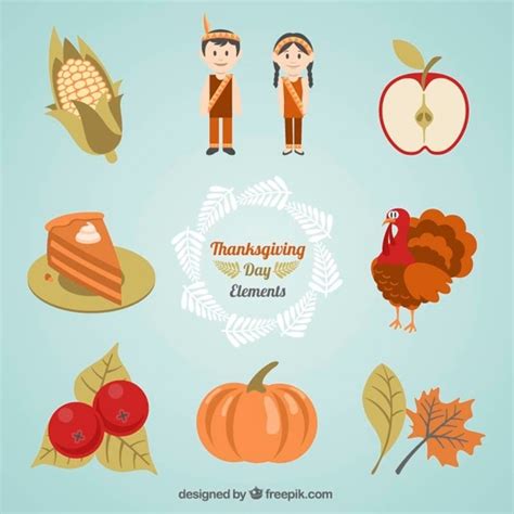 전통적인 추수 감사절 식사 세트 무료 벡터