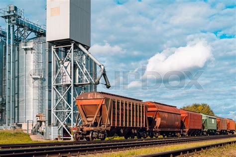 Loading Railway Carriages With Grain At Grain Elevator Stock Image Colourbox