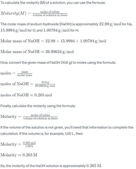 Calculate The Molarity Of 106 Gdm3 Naoh