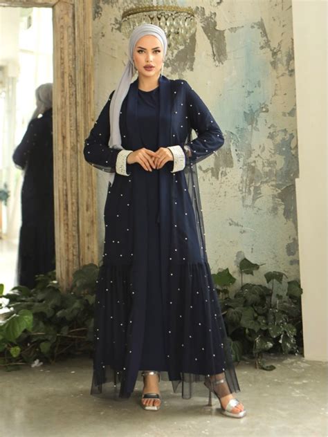 Two Piece Abaya Set With Pearls