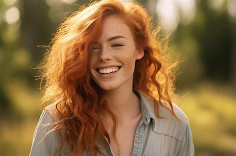 Premium Photo Young Pretty Redhead Woman At Outdoors