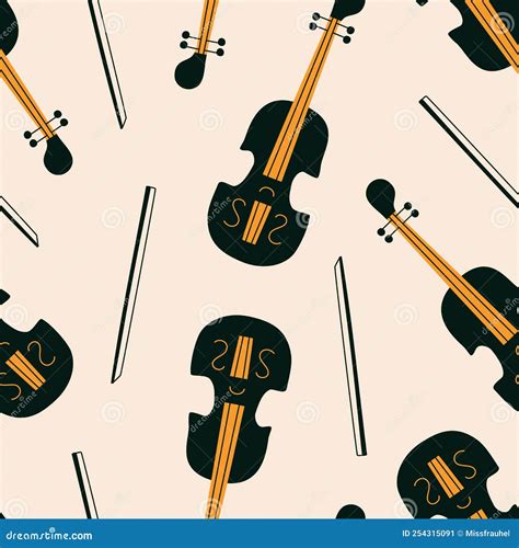 Classic Violin And Bow Hand Drawn Vector Illustration In Flat Style Musical Instruments