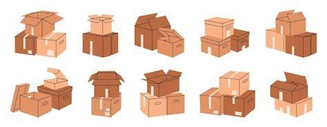 Premium Vector Stacked Cardboard Boxes Flat Vector Illustration Set