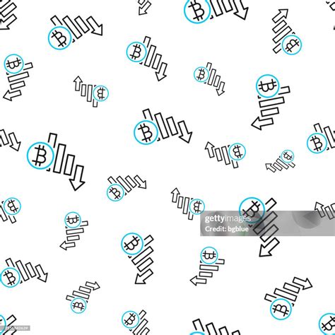 Bitcoin Rate Decrease Seamless Pattern Line Icons On White Background High Res Vector Graphic
