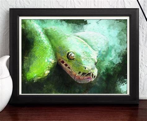 Snake Art Print Tree Python Painting Green Wall Art Etsy