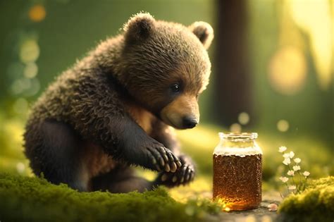 Premium Photo A Lovable Bear Cub Discovers The Joy Of Honey
