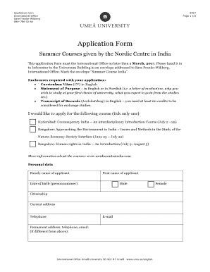 Fillable Online Application Form India Umu Se Fax Email Print PdfFiller