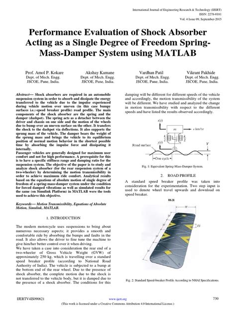 Performance Evaluation Of Shock Absorber Acting As A Single Degree Of