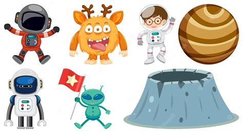 Ensemble De Personnages Et Dobjets De Dessin Animé De Lespace