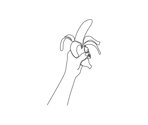 바나나 과일 손을 잡고 있는 손의 연속 한 선 그리기는 바나나 라인 아트 드로잉 벡터 일러스트레이션을 보유하고 있습니다