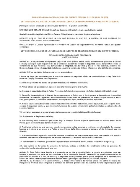 Ley Que Regula El Uso De La Fuerza De Los Cuerpos De Seguridad PÚblica
