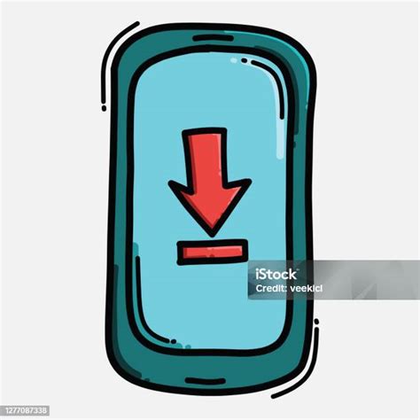 스마트 폰 다운로드 색상 벡터 아이콘 그리기 스케치 일러스트레이션 손 그린 선 Eps10 그래픽 사용자 인터페이스에 대한 스톡 벡터 아트 및 기타 이미지 그래픽 사용자