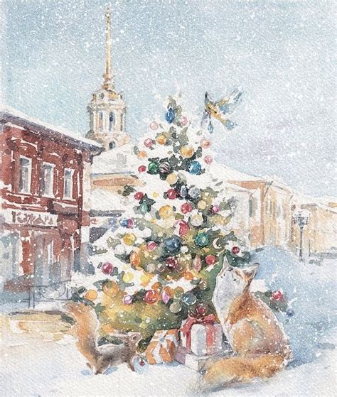 Pin By Марина Тхаревска On зима Рождество Christmas Watercolor Watercolor Art Watercolor
