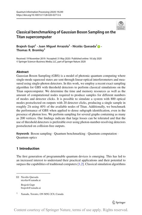 Classical Benchmarking Of Gaussian Boson Sampling On The Titan