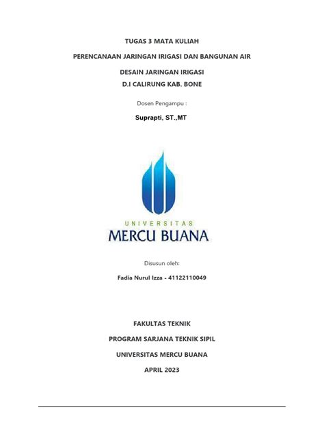Tugas 3 Perencanaan Jaringan Irigasi And Drainase Fadia Nurul Izza