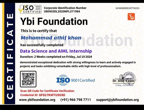 athif khan on linkedin datascience aiml internship ybifoundation