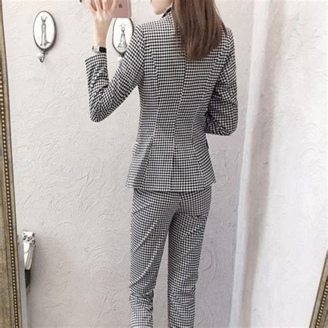 Buy Western Style Long Sleeved Plaid Two Piece Formal Suit Grey