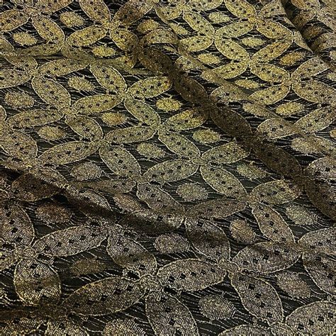Lotex Tecidos Renda Bordada Foil Preto Ouro 5434