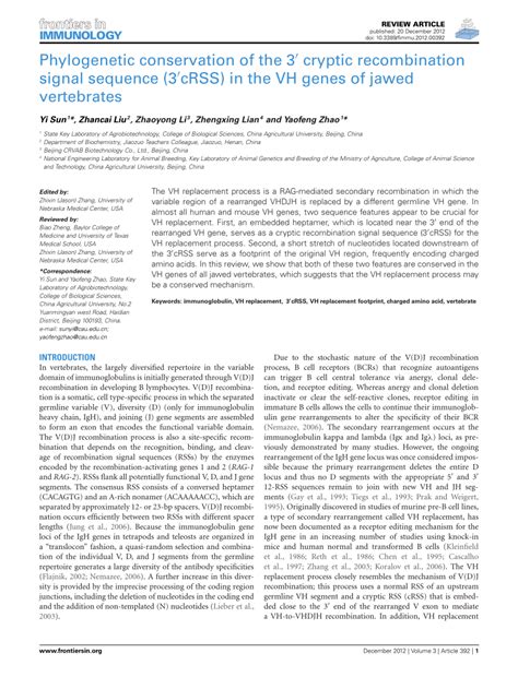 Pdf Phylogenetic Conservation Of The 3′ Cryptic Recombination Signal