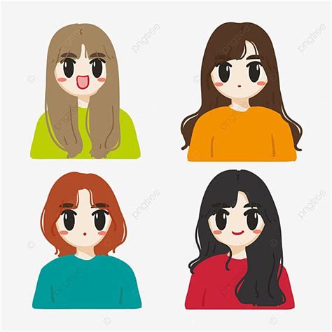 รูปอวตารตัวการ์ตูนของสี่สาวน่ารัก Png สาว ๆ การ์ตูน ตัวละครภาพ Png